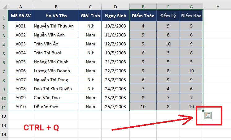 Ph n T ch Nhanh Quick Analysis Trong Excel 2019 Th Thu t Excel 07